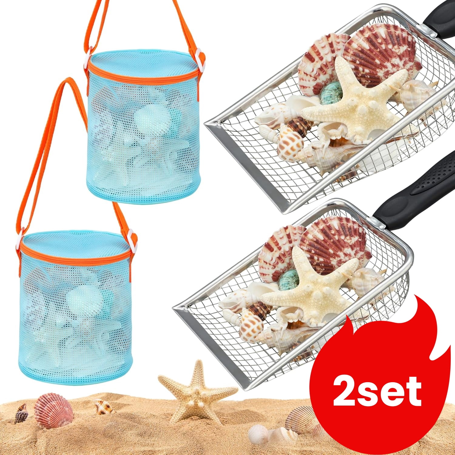 2PCS Beach Mesh Shovel with 2PCS Mesh Beach Bag for Sand Filter and ...