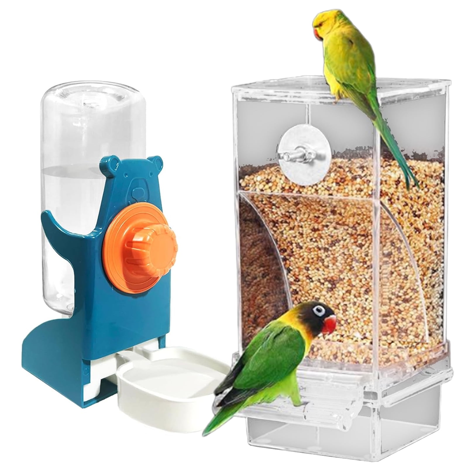2PCS Bird Feeder and Waterer Set Treat Container AntiWaste Tray ABS ...