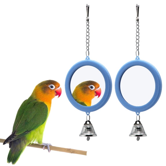 2PCS Bird Mirror with Bell Parrot Hanging Interactive Playing Toy for ...
