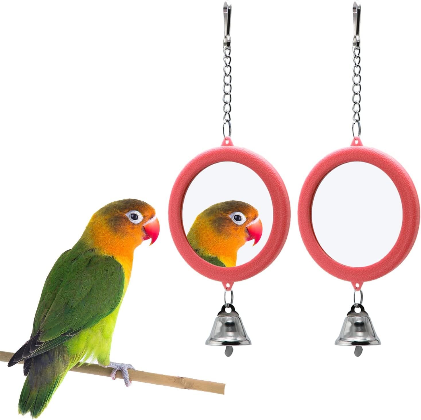 2PCS Bird Mirror with Bell Parrot Hanging Interactive Playing Toy for ...