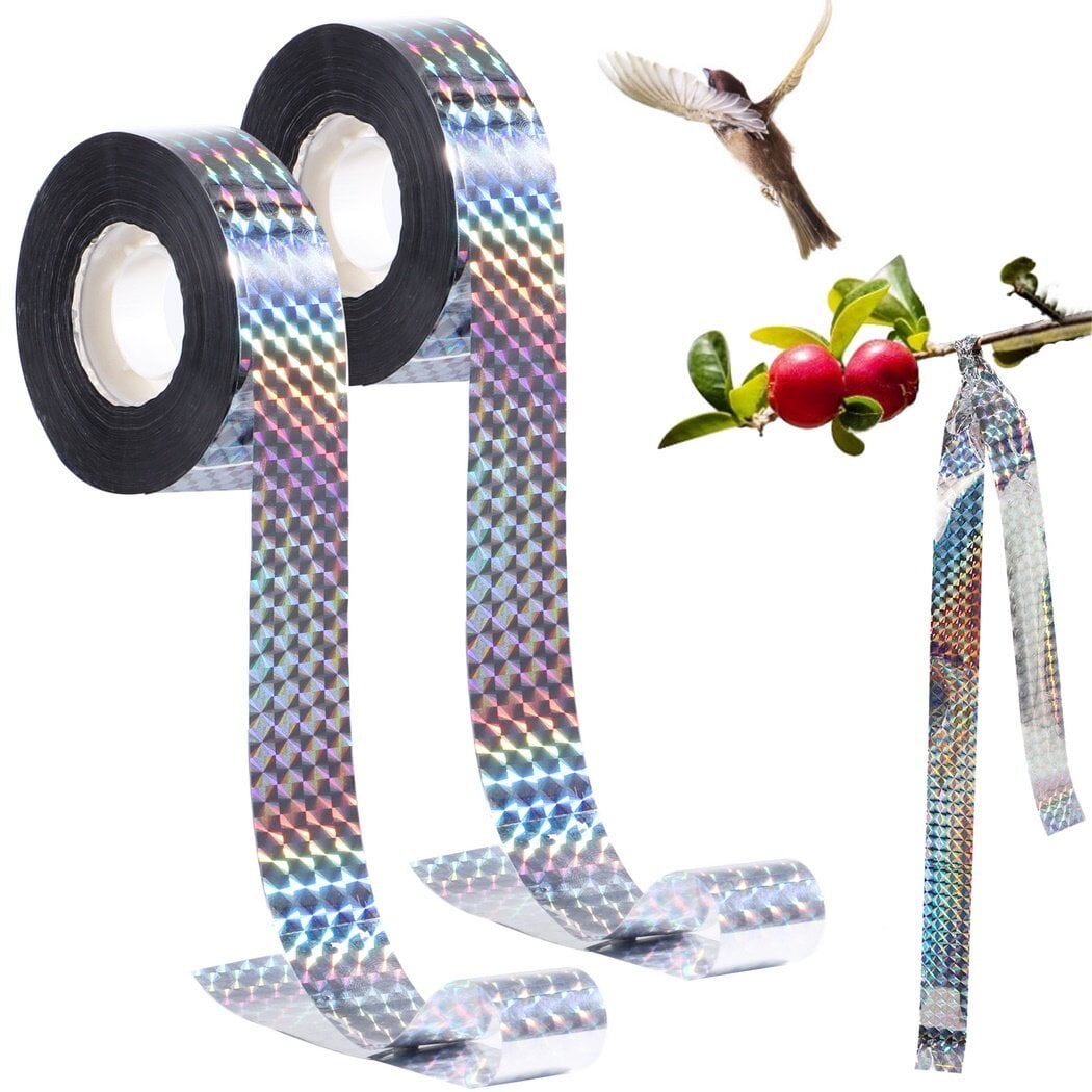 2PCS Bird Scare Ribbons, 500FT Keep Birds Away Reflective Tapes, Double ...