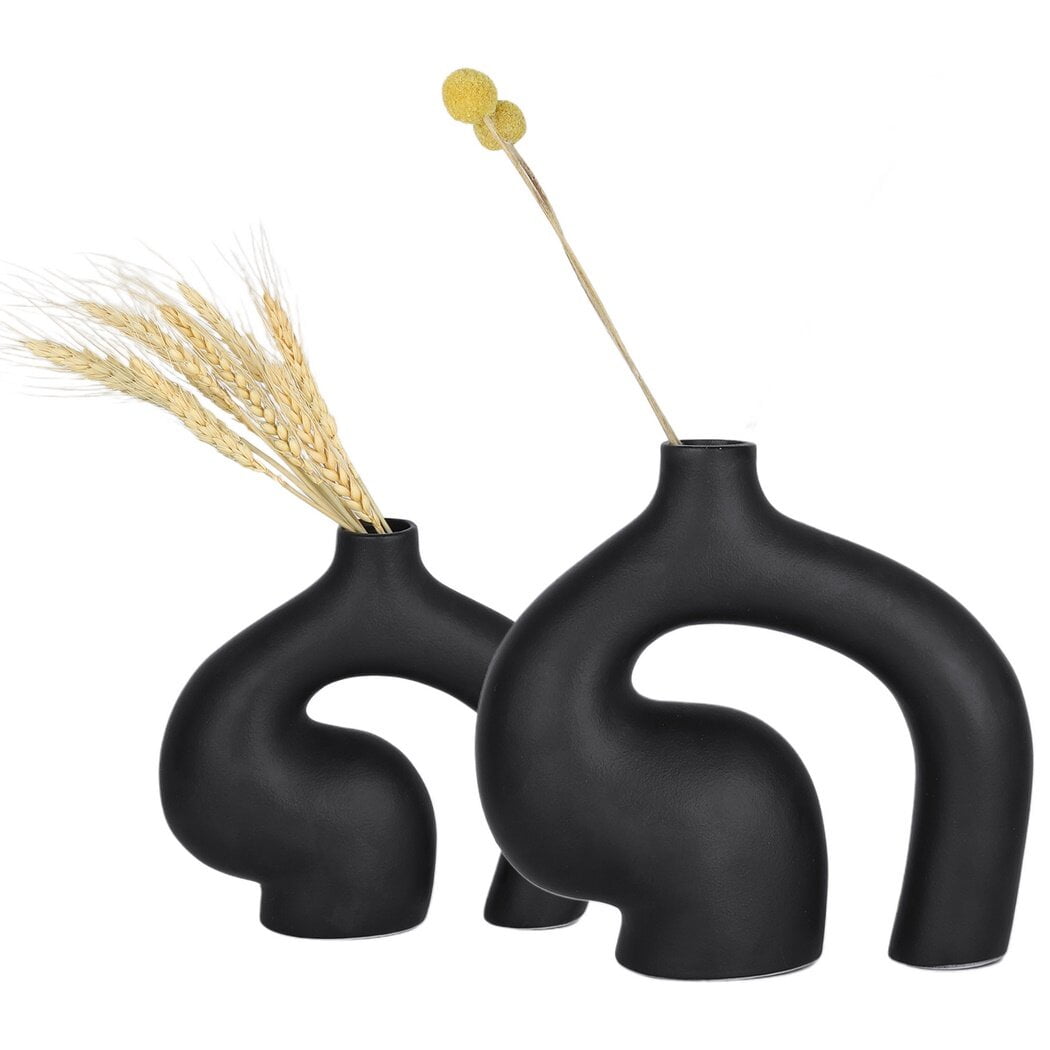 2PCS Black Ceramic Vases, Matte Black Vases for Home Decor, Modern ...