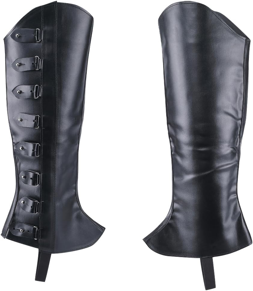 2PCS Black Leather Pirate Leg Covers Medieval Leg Guards Gaiters Retro ...
