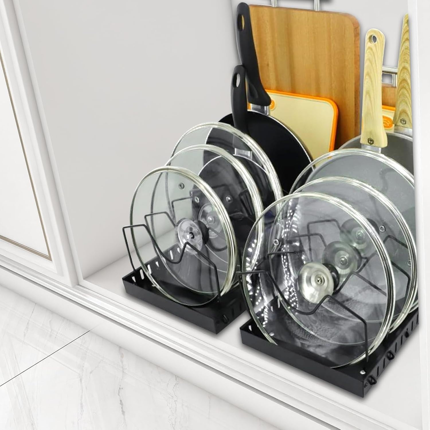 2PCS Black Pot Lid Organizer, Pull-out Pots and Pans Organizer, Under ...