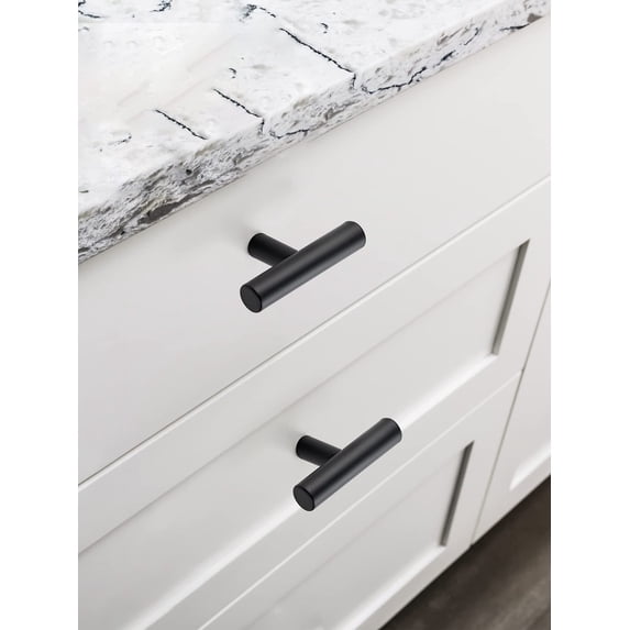 2PCS Black Single Hole T Cabinet Knobs - Stainless Steel Kitchen Drawer ...