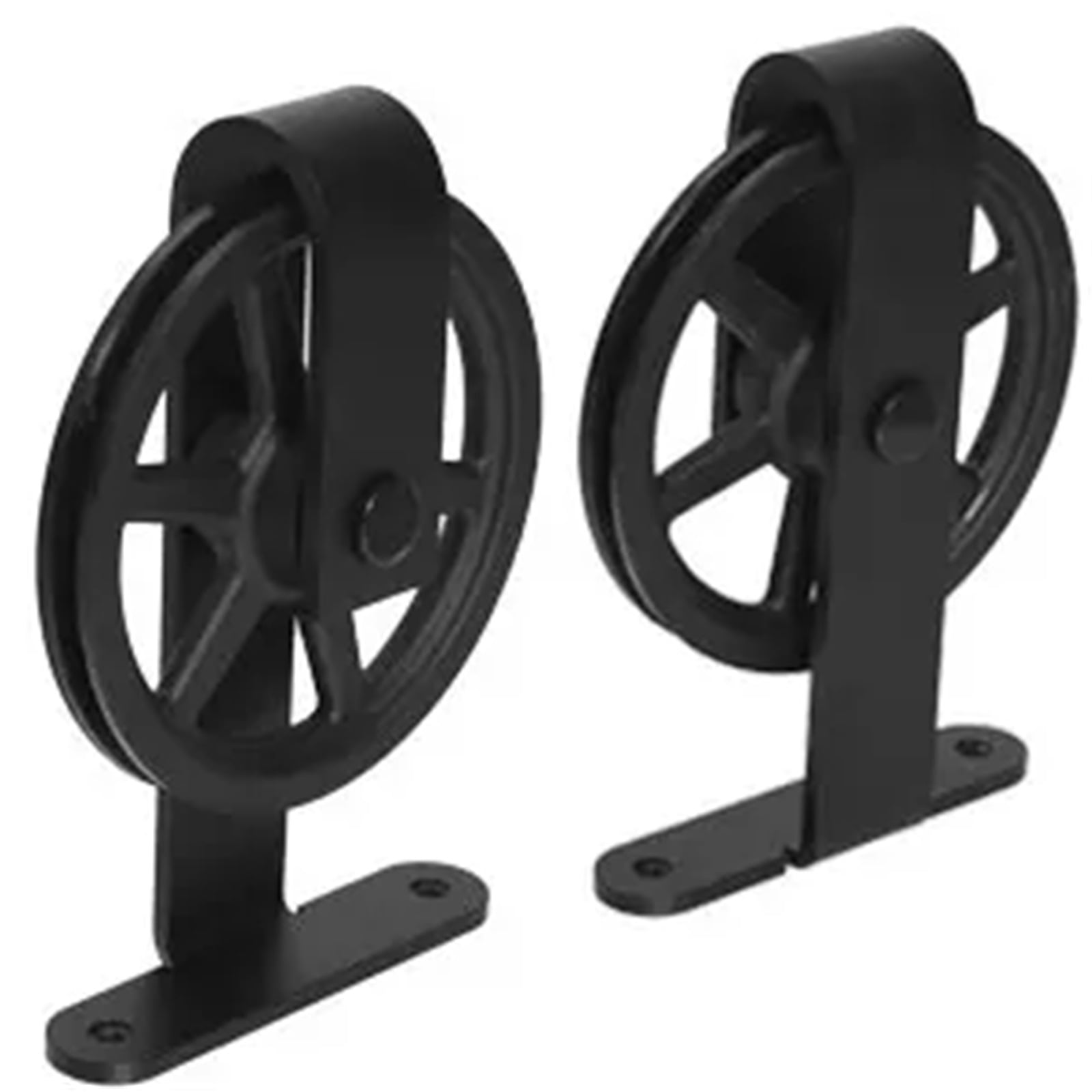 2PCS Black Sliding Barn Wood Door Rollers Hanger Kit With Accessories ...