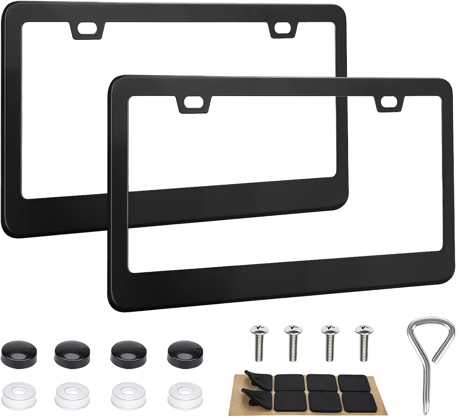2PCS Black Stainless Steel License Plate Frames with 2 Holes, Metal Car ...