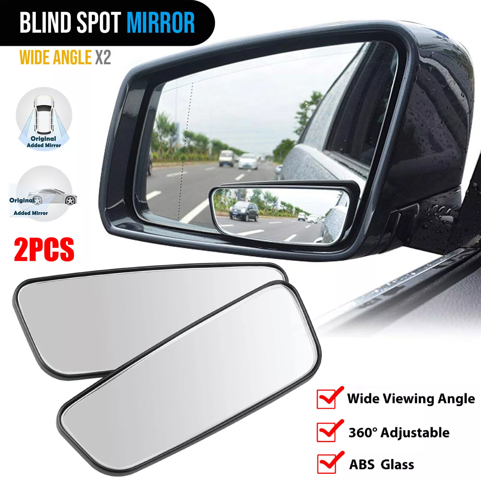2PCS Blind Spot Mirror Auto 360° Wide Angle Convex Rear Side View Car ...