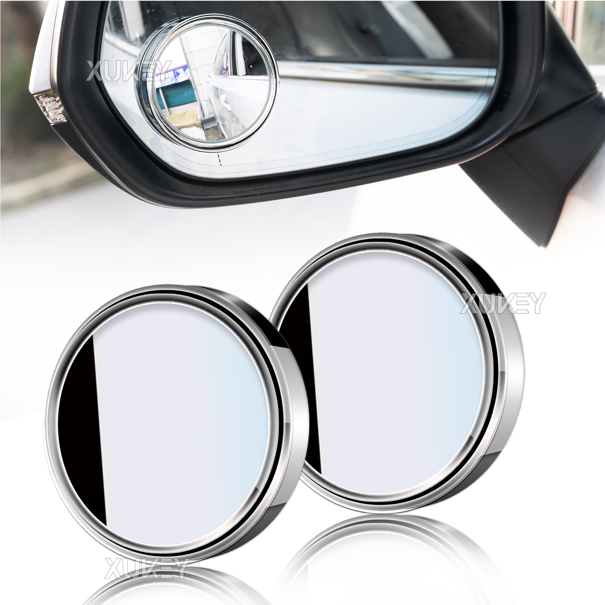 2PCS Blind Spot Mirrors Round HD Glass Convex 360° Side Rear View ...