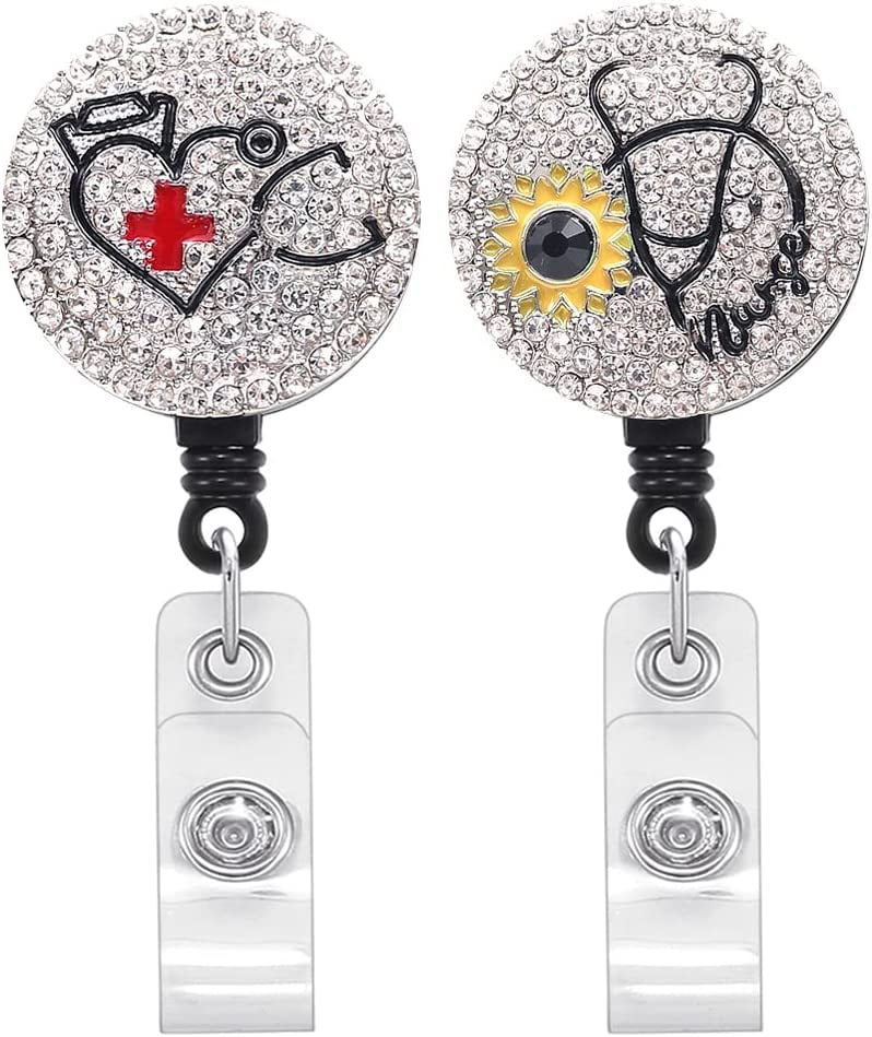 2PCS Bling Badge Reels Retractable with Alligator Clip,RN Badge Card ...