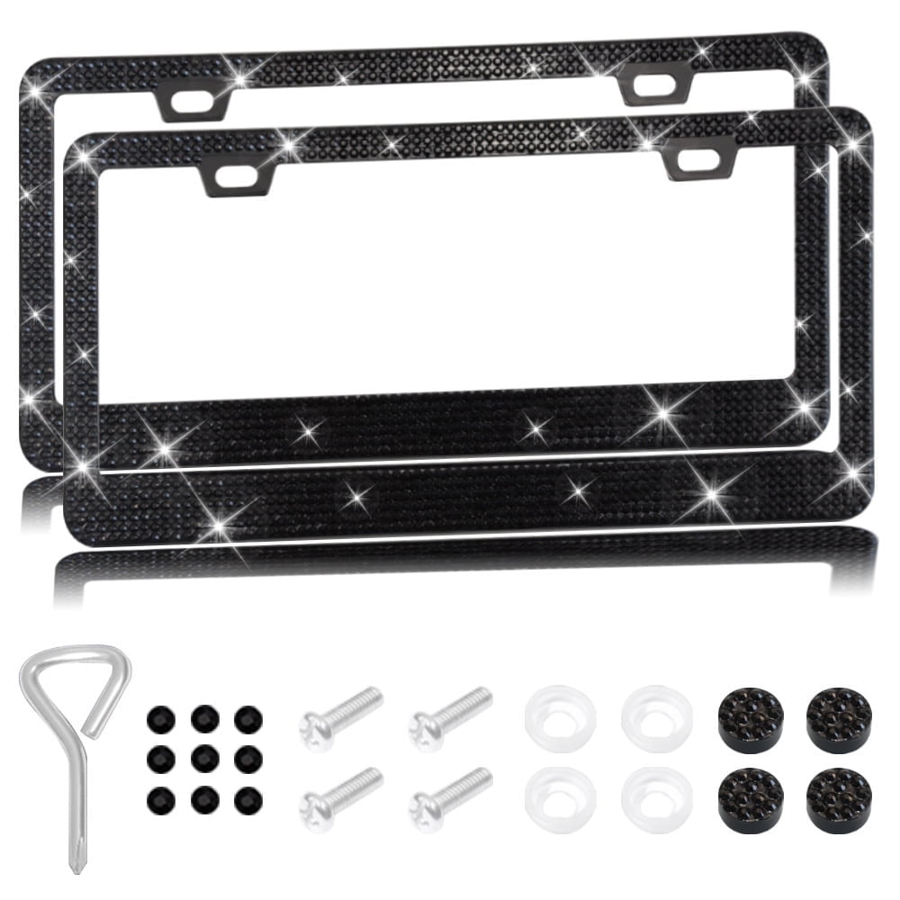 2PCS Bling Car License Plate Frame, Handcrafted Crystal Stainless Steel ...