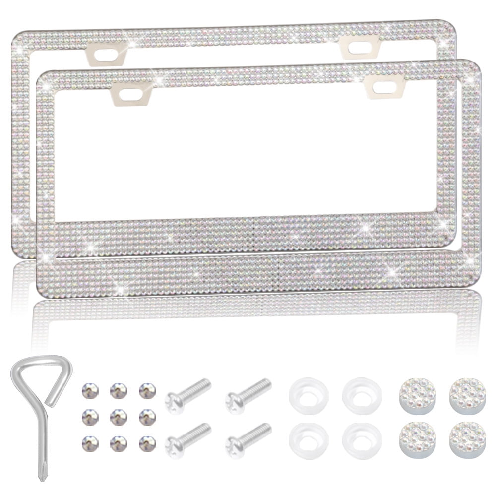 2PCS Bling Car License Plate Frame, Sparkly Rhinestone Stainless Steel ...