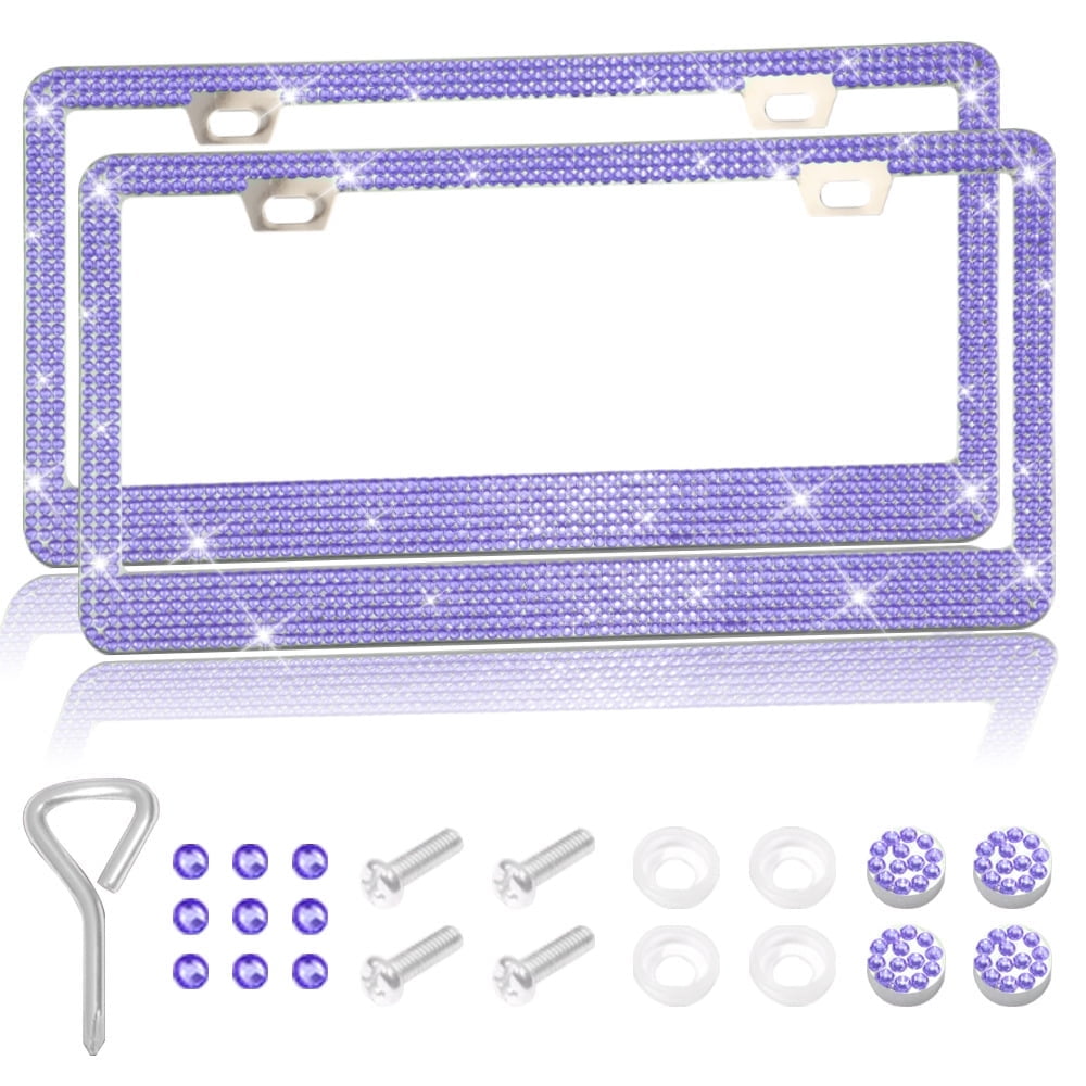 2PCS Bling Car License Plate Frame, Sparkly Rhinestone Stainless Steel ...