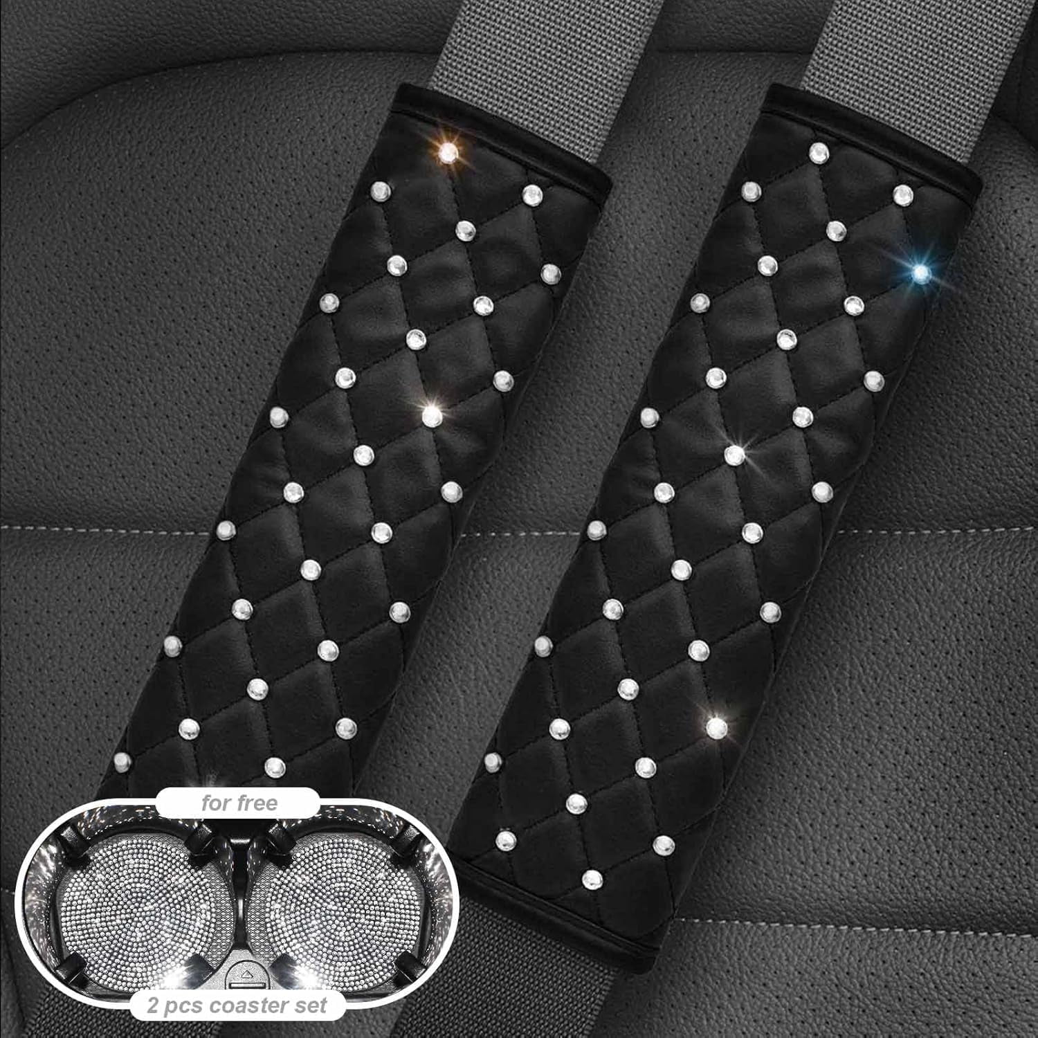 2PCS Bling Car Seatbelt Strap Covers for Women Girls - Crystal ...