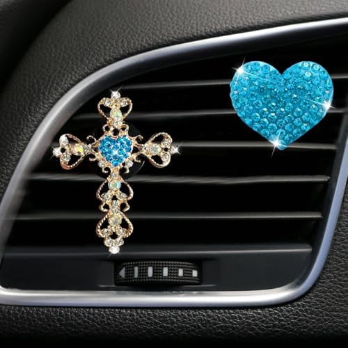 2PCS Bling Cross & Heart Car Dashboard Air Vent Trim Clip, Sparkly ...