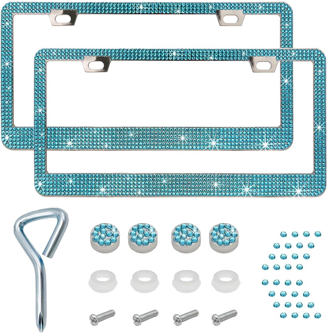 2PCS Bling License Plate Frame, Sparkly License Plate Tag Cover with ...