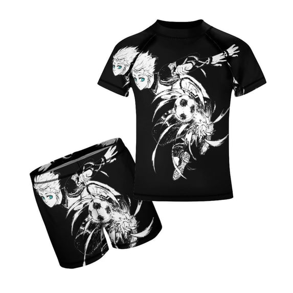 2PCS Boys BLUE Ball LOC-,K Rash Guard Swimsuit Short Sleeve Swimwear ...