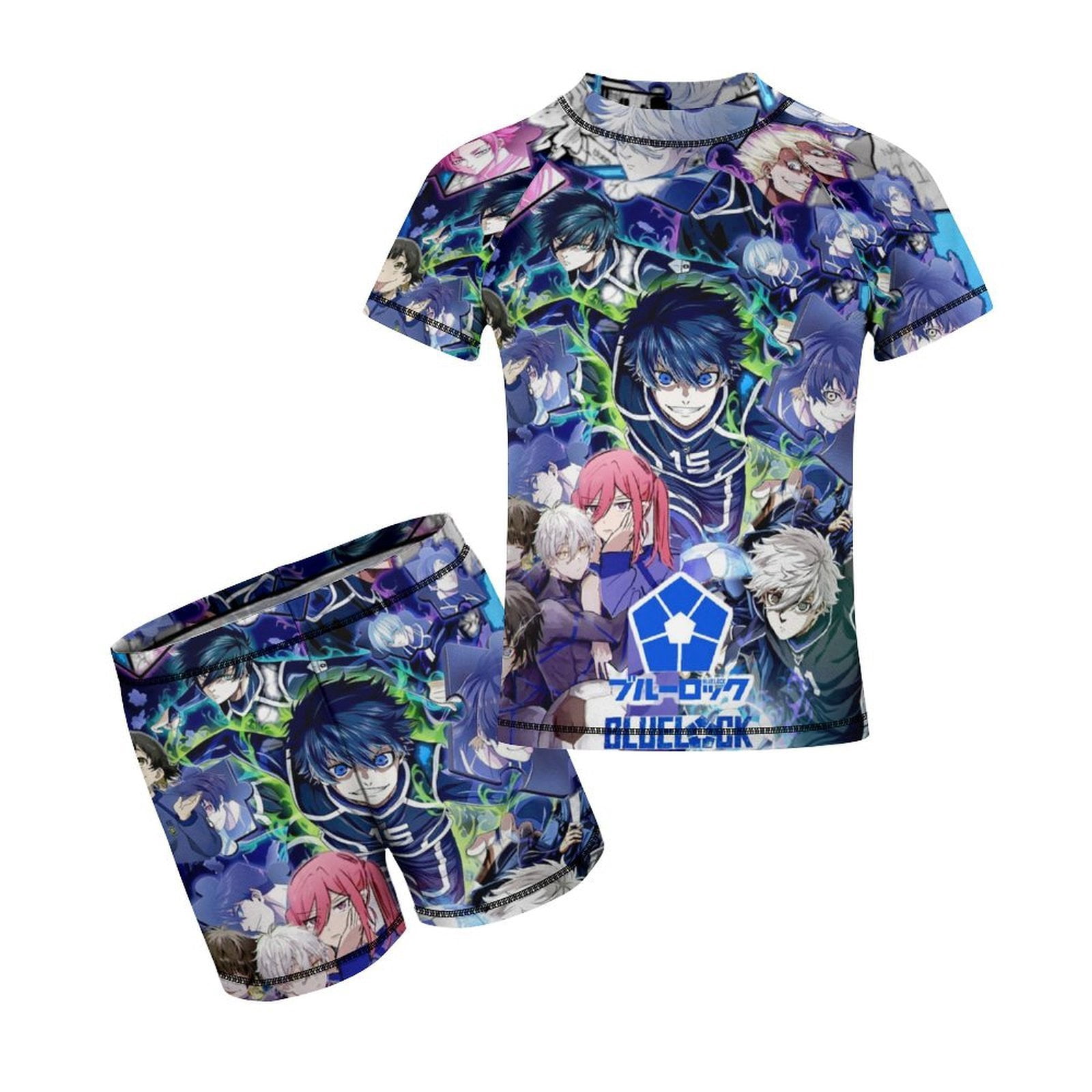 2PCS Boys BLUE Ball LOC-,K Rash Guard Swimsuit Short Sleeve Swimwear ...