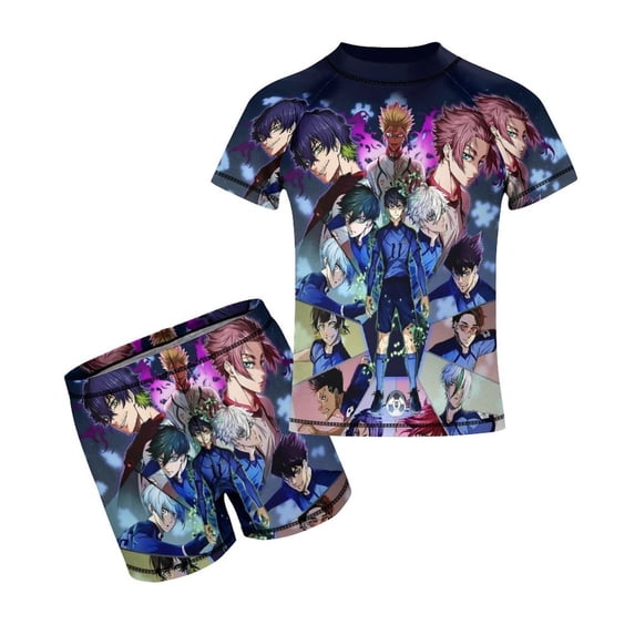 2PCS Boys BLUE Ball LOC-,K Rash Guard Swimsuit Short Sleeve Swimwear ...