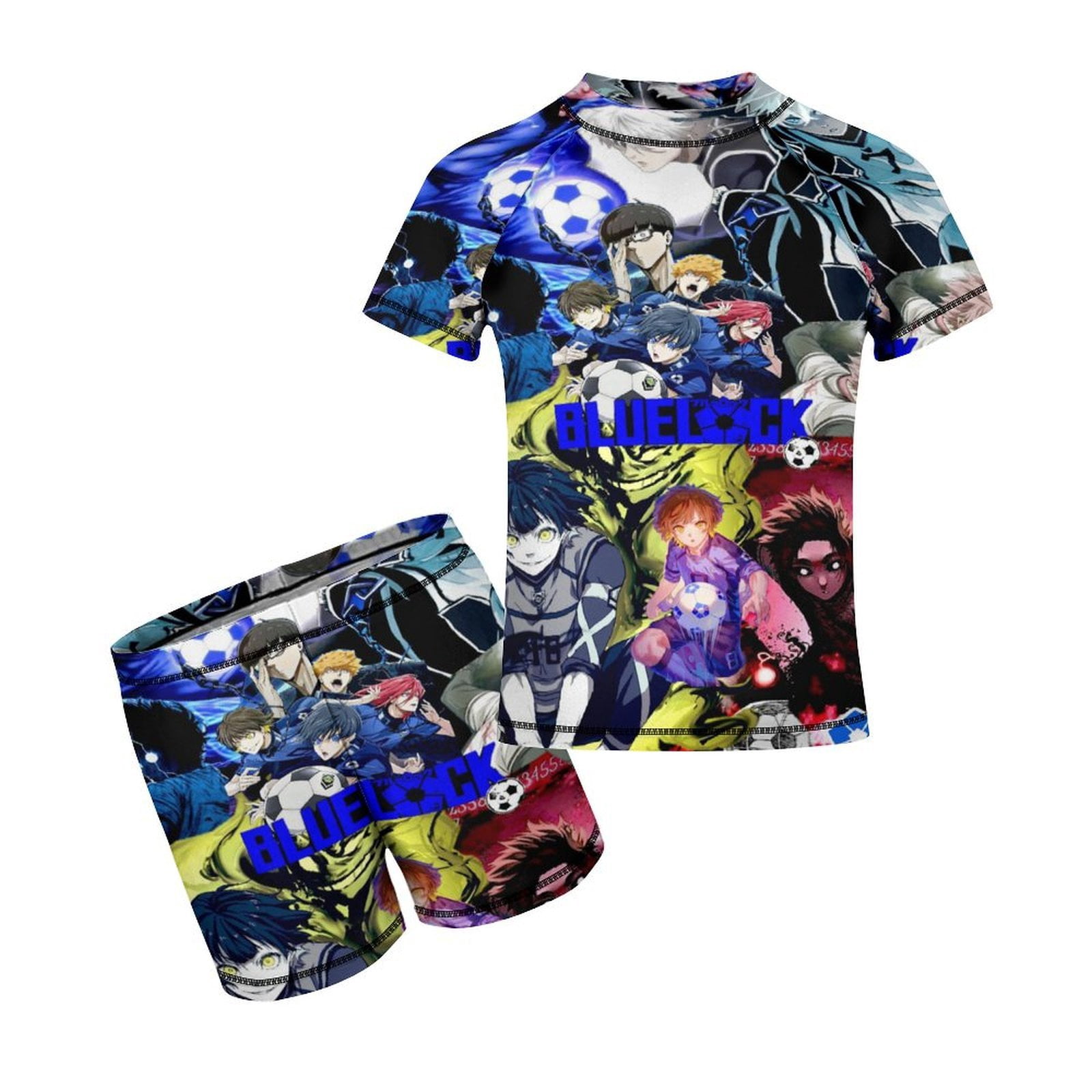 2PCS Boys BLUE Ball LOC-,K Rash Guard Swimsuit Short Sleeve Swimwear ...