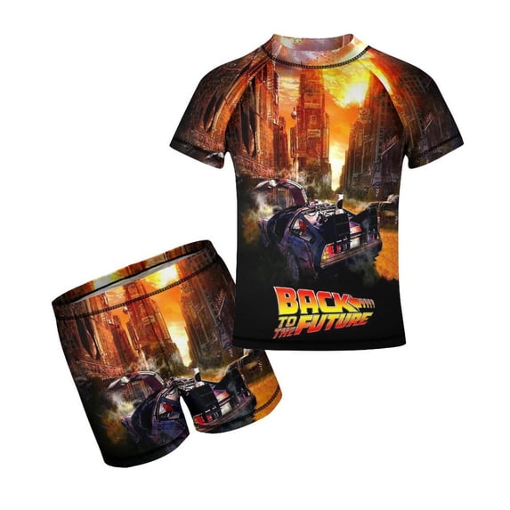 2PCS Boys Back T0 Movie Future Rash Guard Swimsuit Short Sleeve ...