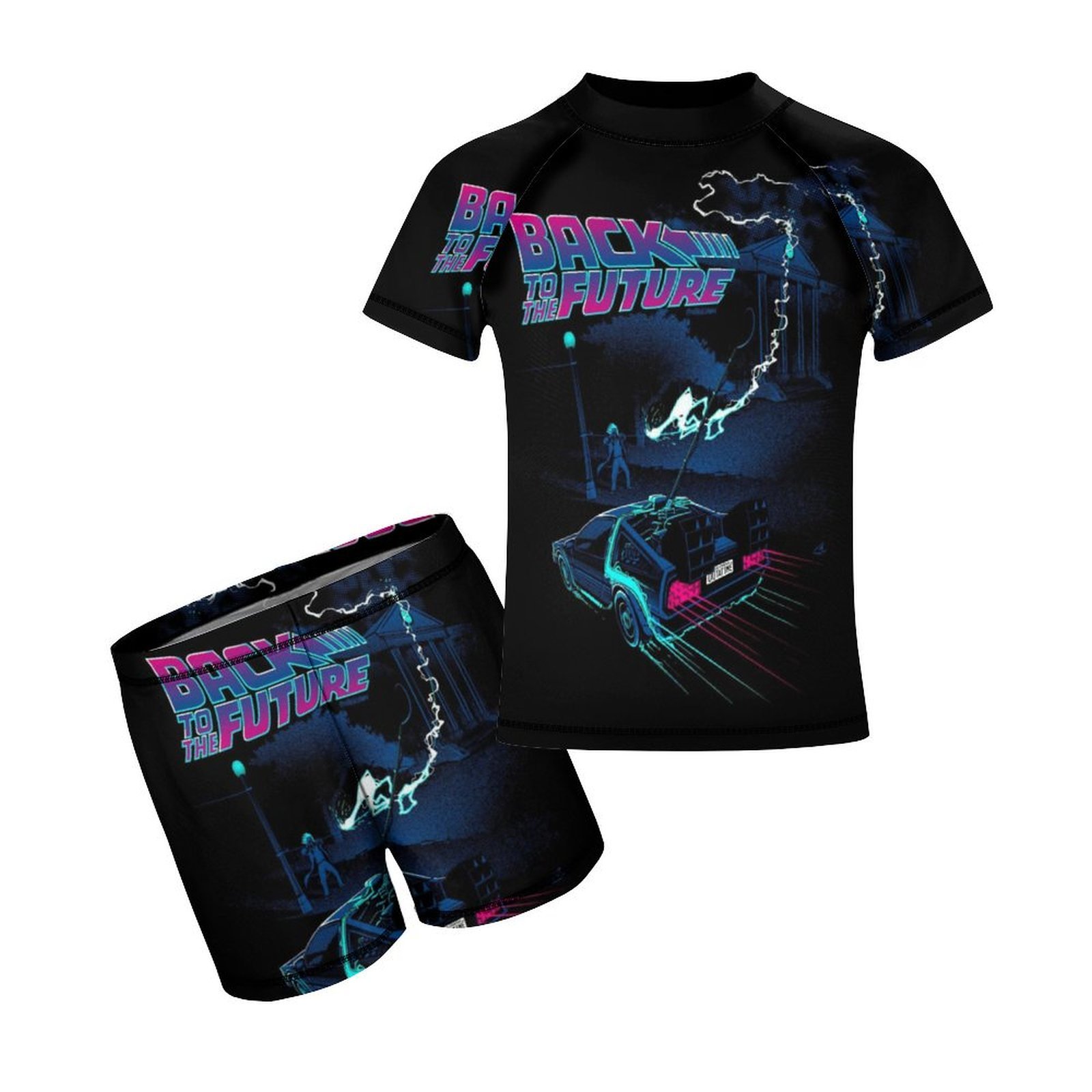 2PCS Boys Back T0 Movie Future Rash Guard Swimsuit Short Sleeve ...