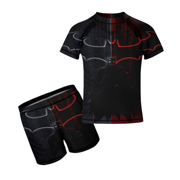 2PCS Boys Bat-,Menn Rash Guard Swimsuit Short Sleeve Swimwear Sets ...