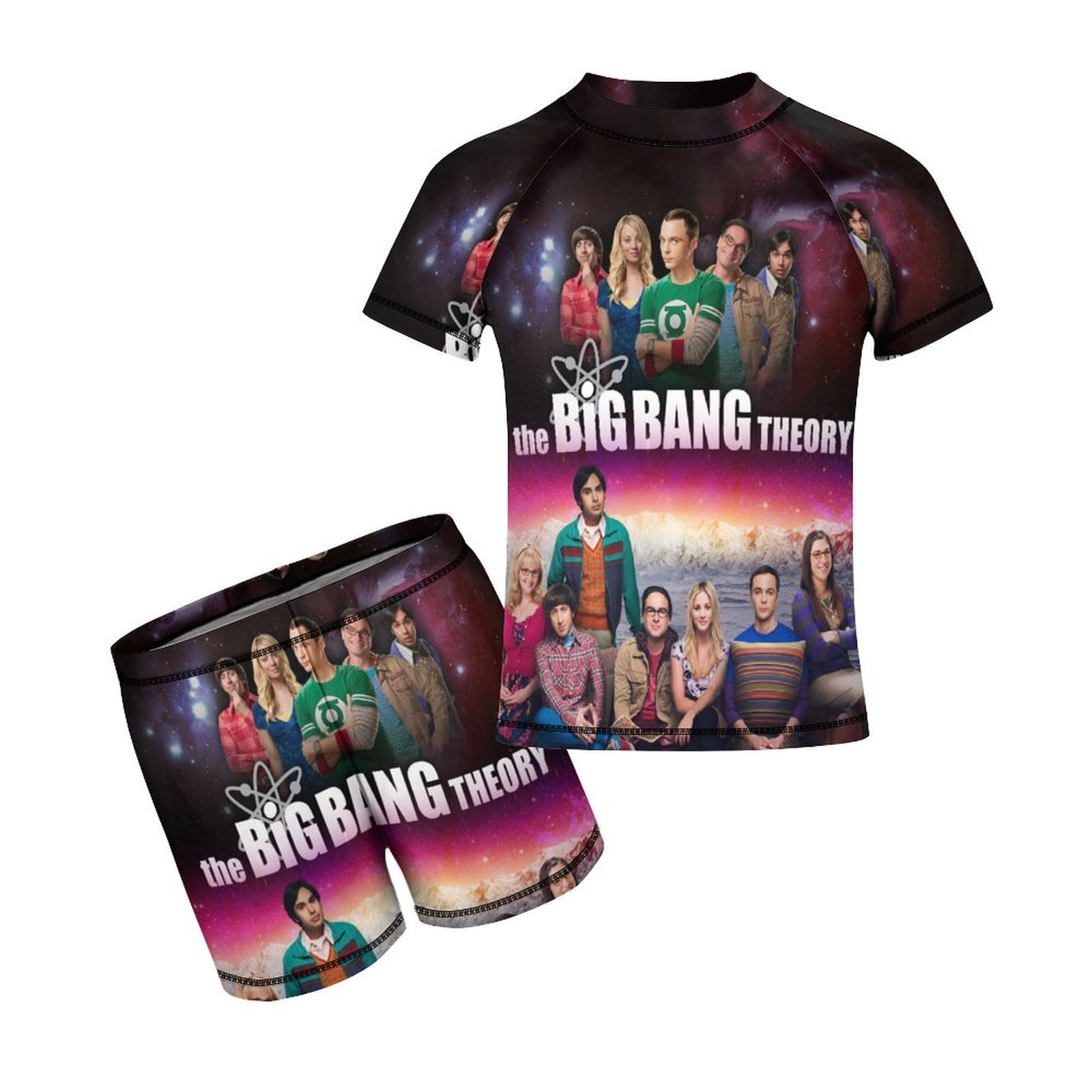 2PCS Boys Big Small B-ang The-0r Rash Guard Swimsuit Short Sleeve ...