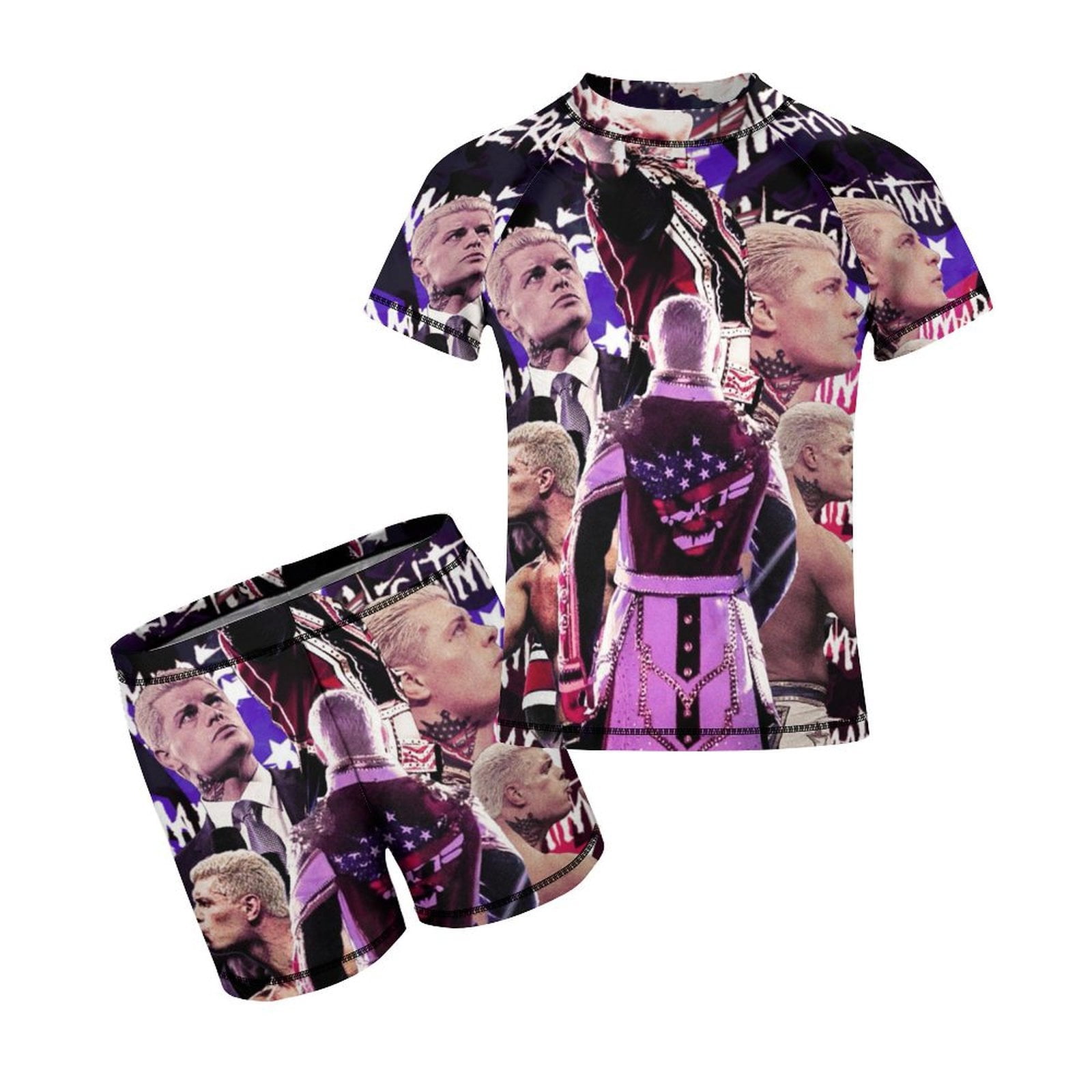 2PCS Boys Co-dy Wrestler Rh0d Rash Guard Swimsuit Short Sleeve Swimwear ...