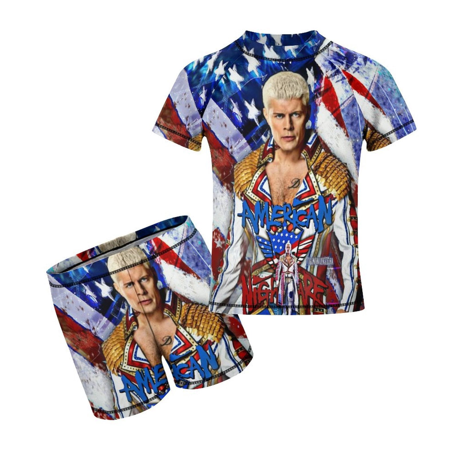 2PCS Boys Co-dy Wrestler Rh0d Rash Guard Swimsuit Short Sleeve Swimwear ...