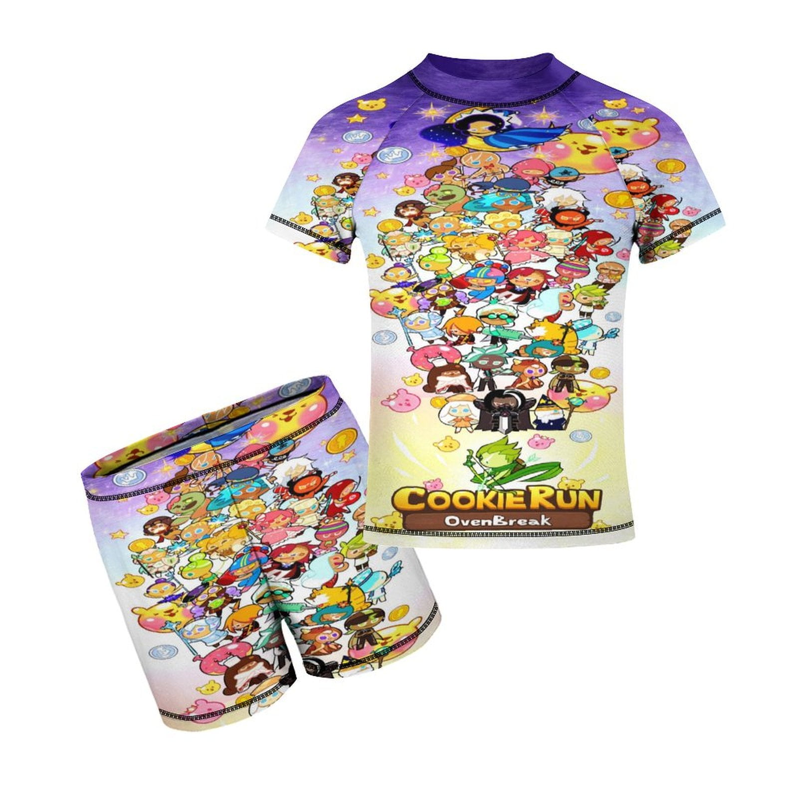 2PCS Boys Cookie Run Kingdom Rash Guard Swimsuit Short Sleeve Swimwear ...