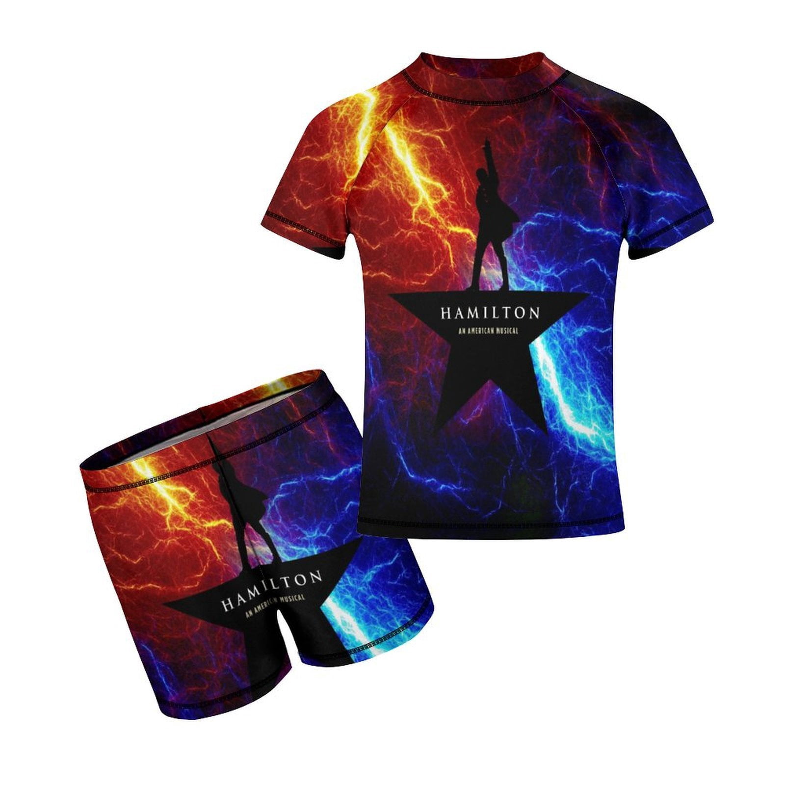 2PCS Boys Hamil-,ton Star Music0l Rash Guard Swimsuit Short Sleeve ...