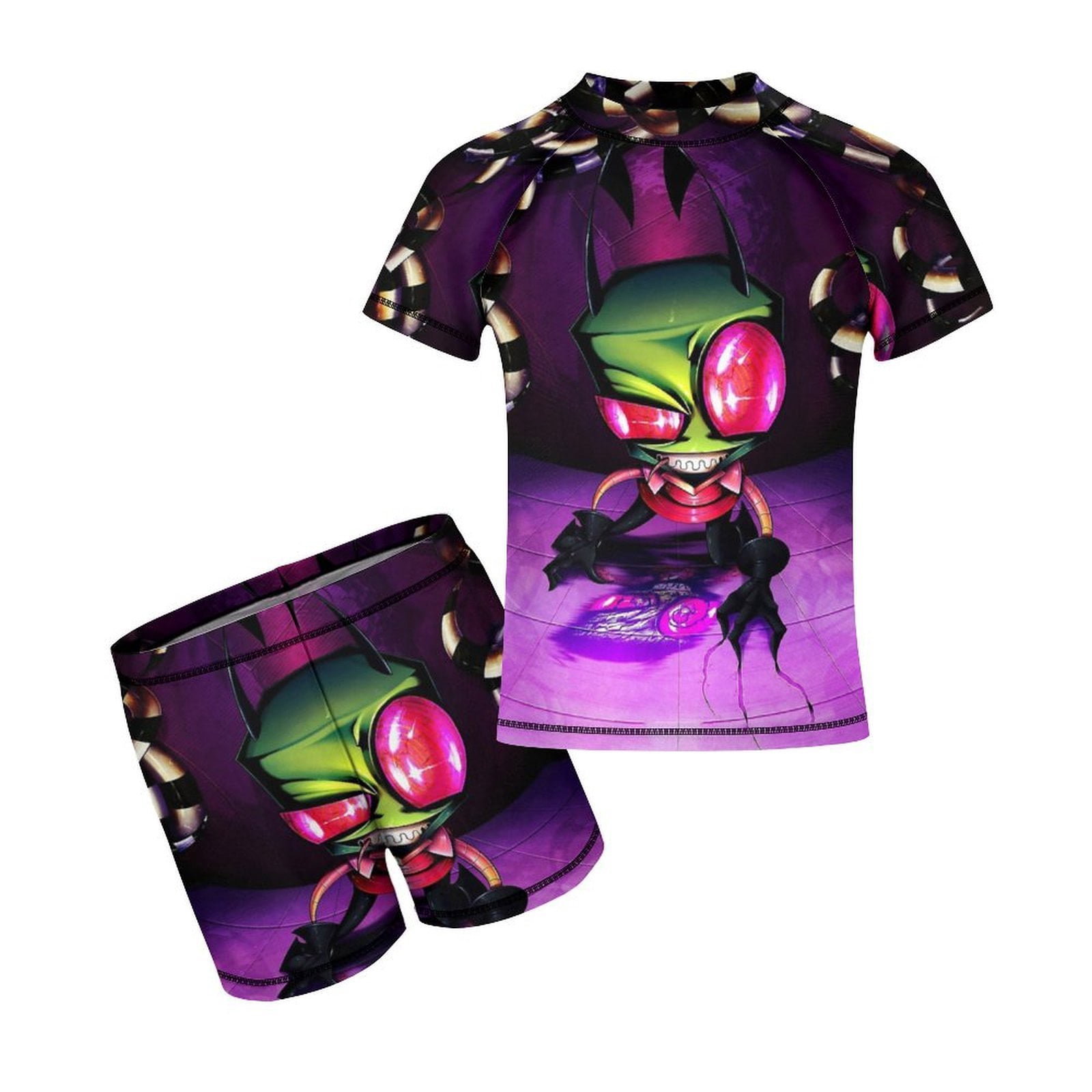 2PCS Boys Inva-der Monster Z1m Gir Rash Guard Swimsuit Short Sleeve ...
