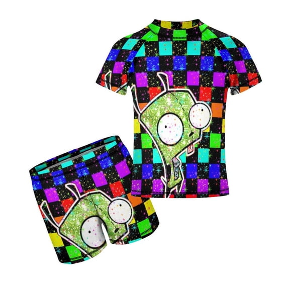 2PCS Boys Inva-der Monster Z1m Gir Rash Guard Swimsuit Short Sleeve ...