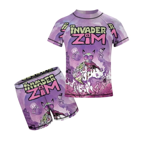 2PCS Boys Inva-der Monster Z1m Gir Rash Guard Swimsuit Short Sleeve ...