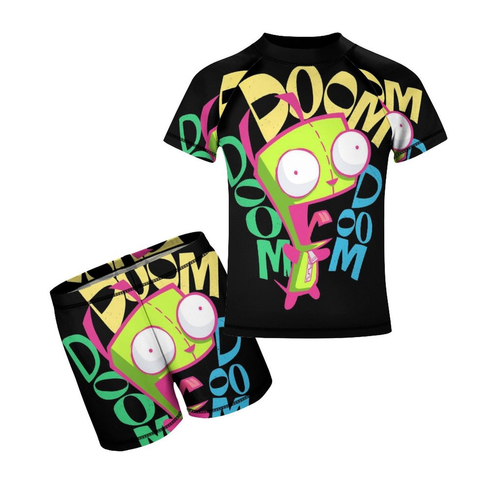 2PCS Boys Inva-der Monster Z1m Gir Rash Guard Swimsuit Short Sleeve ...