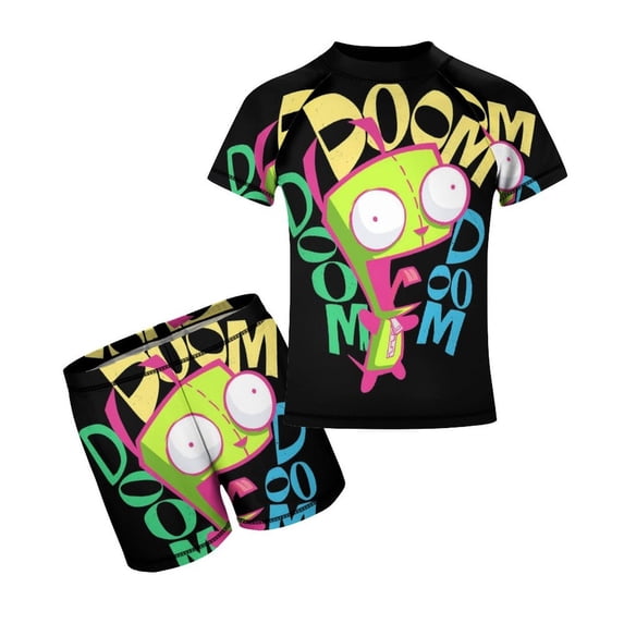 2PCS Boys Inva-der Monster Z1m Gir Rash Guard Swimsuit Short Sleeve ...