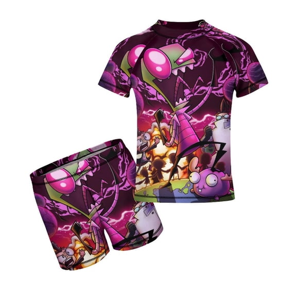 2PCS Boys Inva-der Monster Z1m Gir Rash Guard Swimsuit Short Sleeve ...
