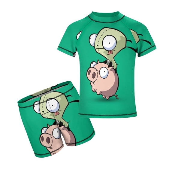 2PCS Boys Inva-der Monster Z1m Gir Rash Guard Swimsuit Short Sleeve ...
