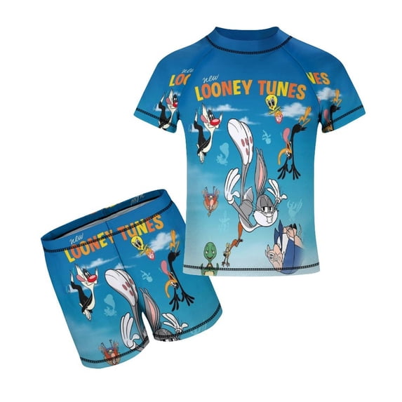 2PCS Boys Loo-ney Animals Tune2 Rash Guard Swimsuit Short Sleeve ...