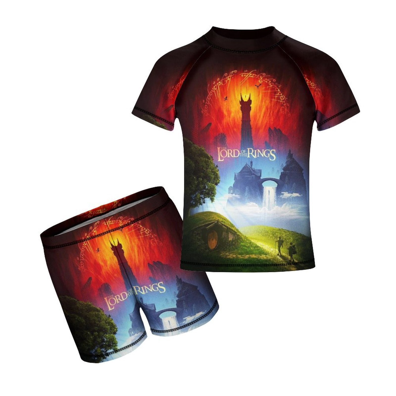 2PCS Boys Lord of Ring2 Rash Guard Swimsuit Short Sleeve Swimwear Sets ...