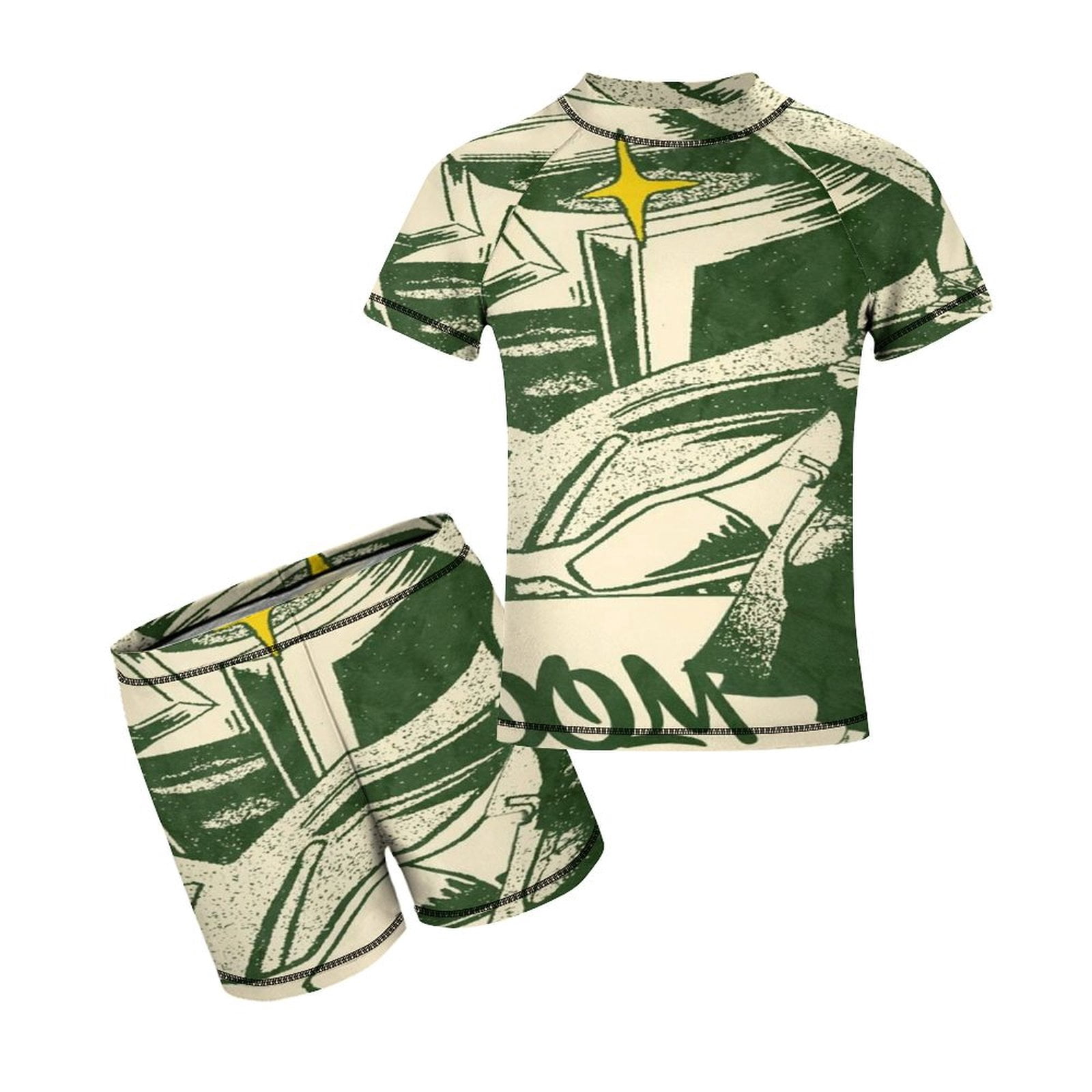 2PCS Boys Mf Doom Rash Guard Swimsuit Short Sleeve Swimwear Sets Beach ...