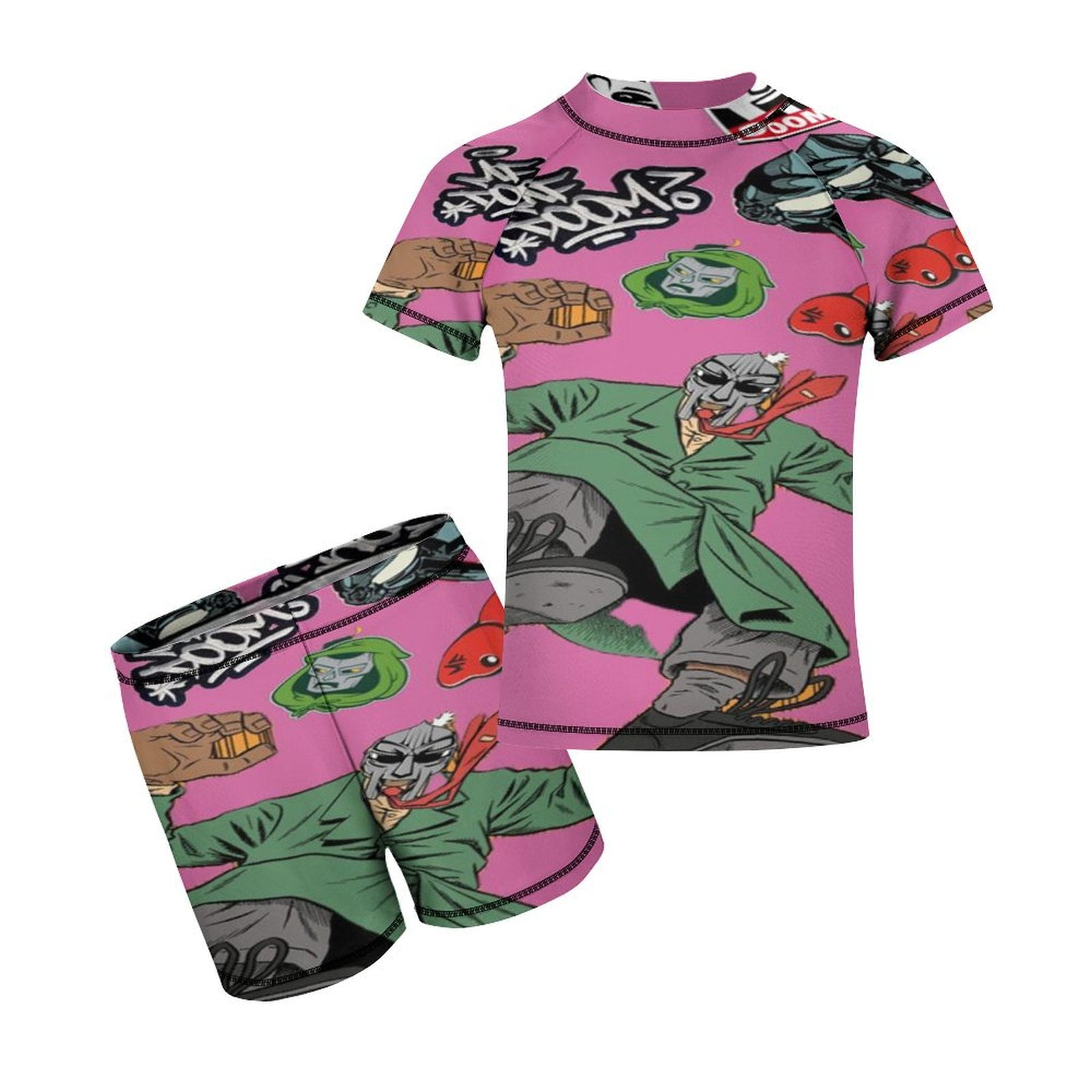 2PCS Boys Mf Doom Rash Guard Swimsuit Short Sleeve Swimwear Sets Beach ...