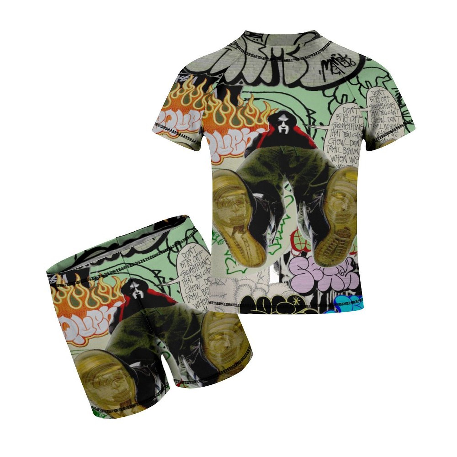 2PCS Boys Mf Doom Rash Guard Swimsuit Short Sleeve Swimwear Sets Beach ...
