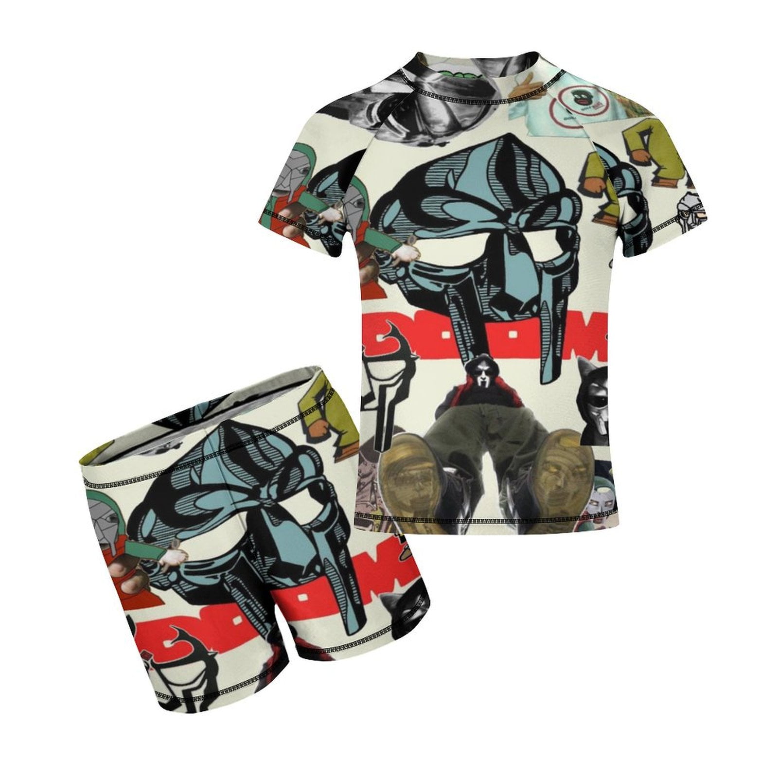 2PCS Boys Mf Doom Rash Guard Swimsuit Short Sleeve Swimwear Sets Beach ...