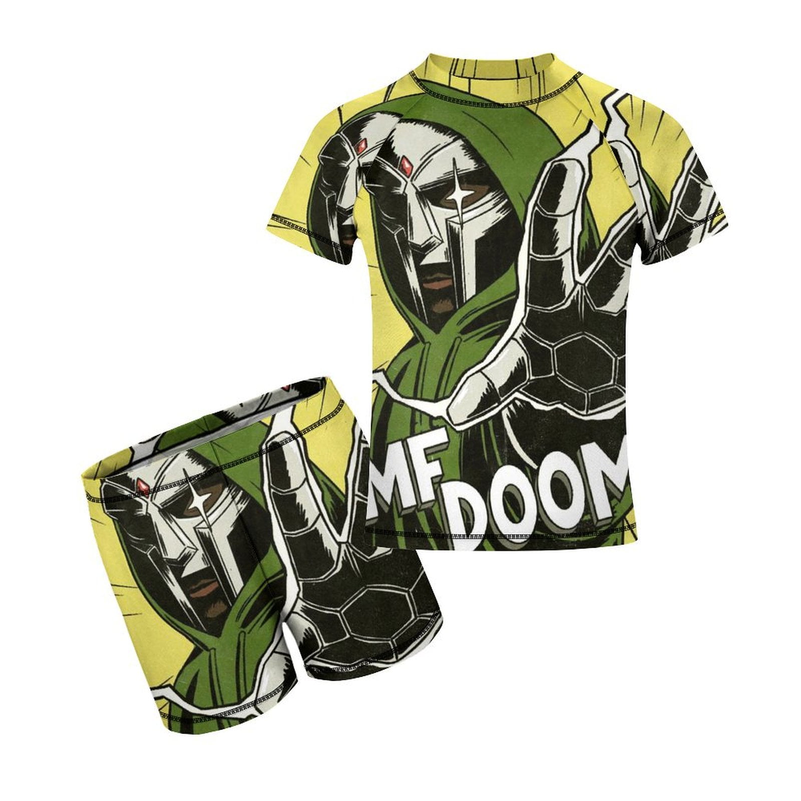 2PCS Boys Mf Doom Rash Guard Swimsuit Short Sleeve Swimwear Sets Beach ...