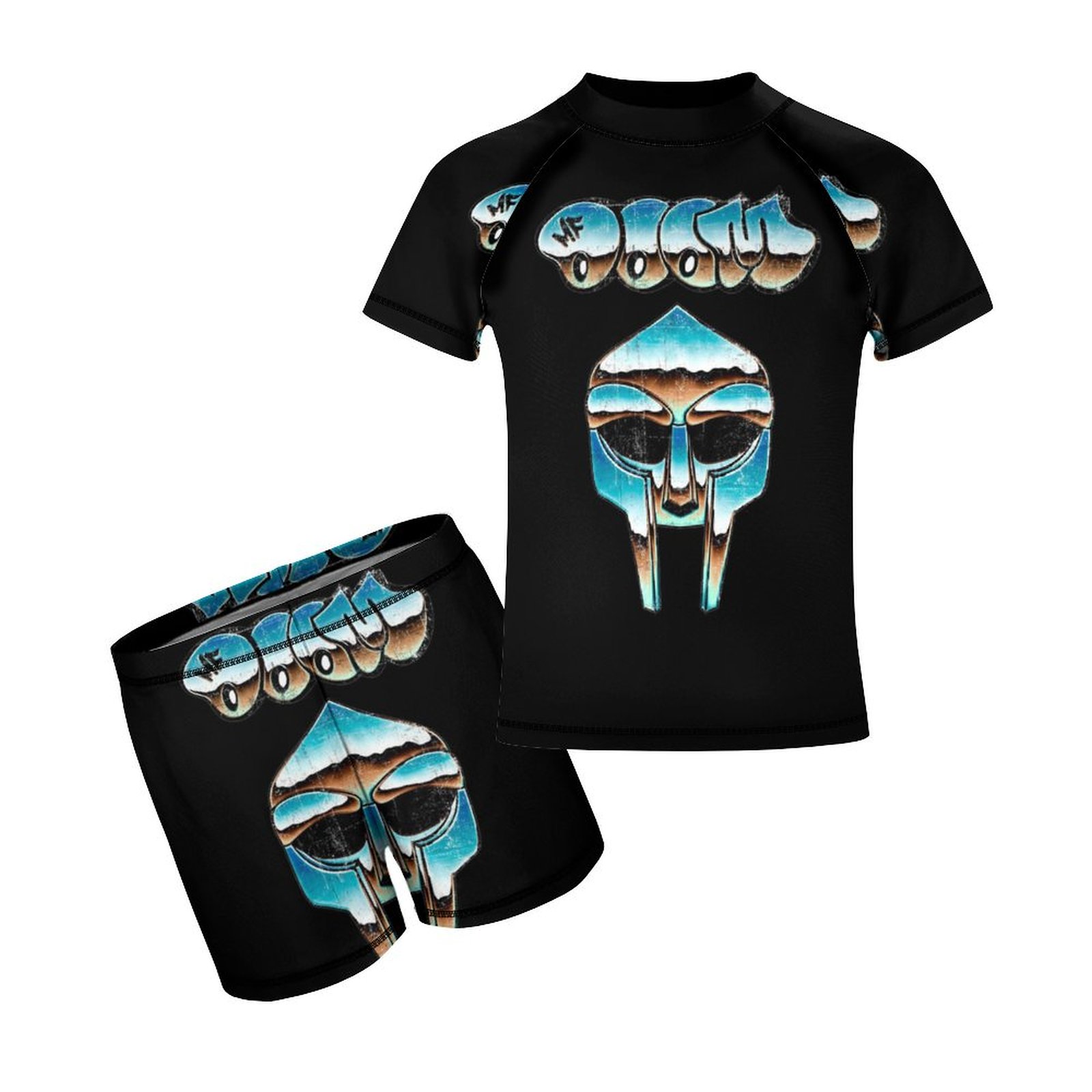 2PCS Boys Mf Doom Rash Guard Swimsuit Short Sleeve Swimwear Sets Beach ...
