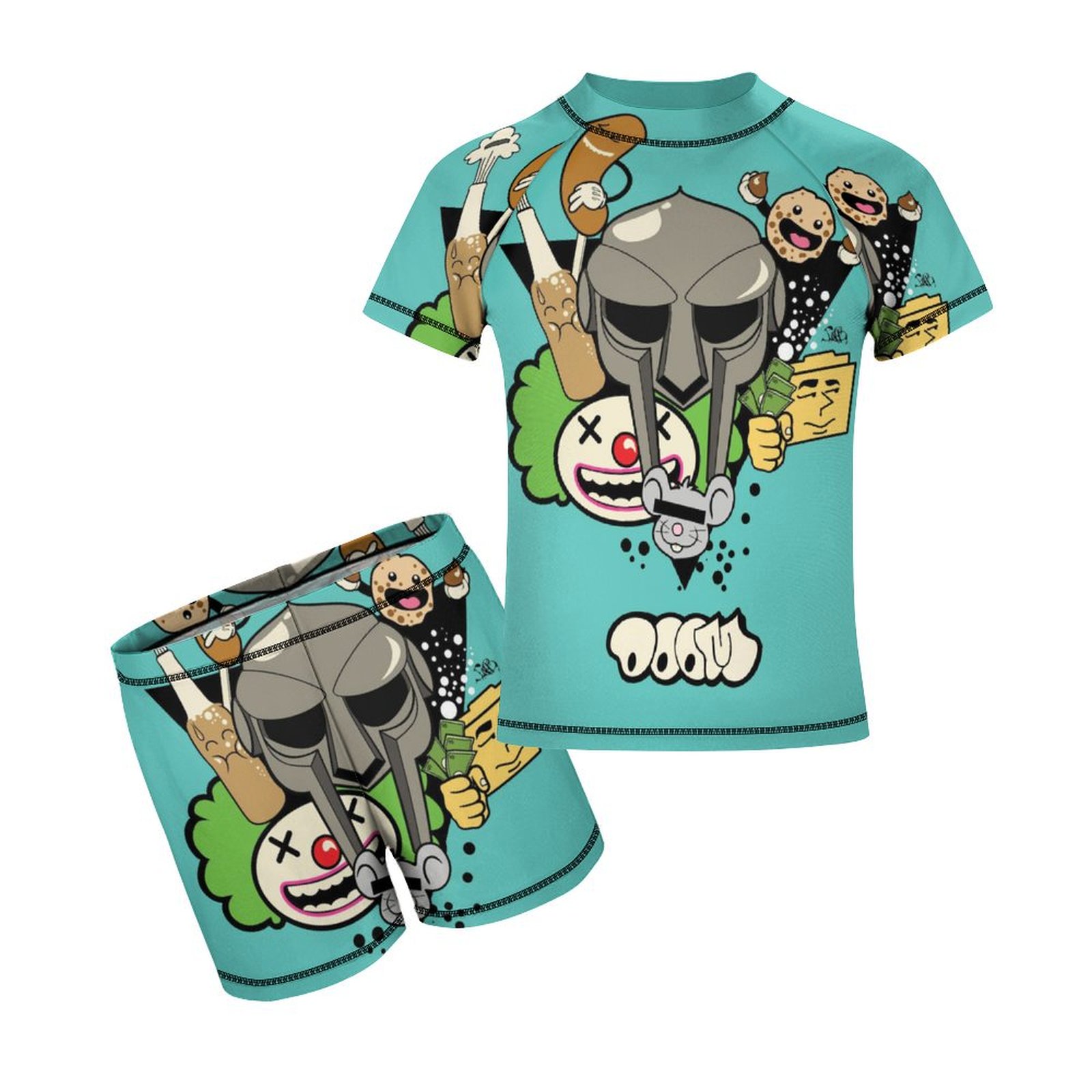 2PCS Boys Mf Doom Rash Guard Swimsuit Short Sleeve Swimwear Sets Beach ...