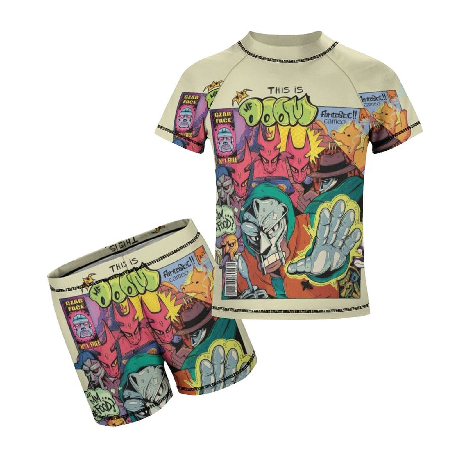 2PCS Boys Mf Doom Rash Guard Swimsuit Short Sleeve Swimwear Sets Beach ...