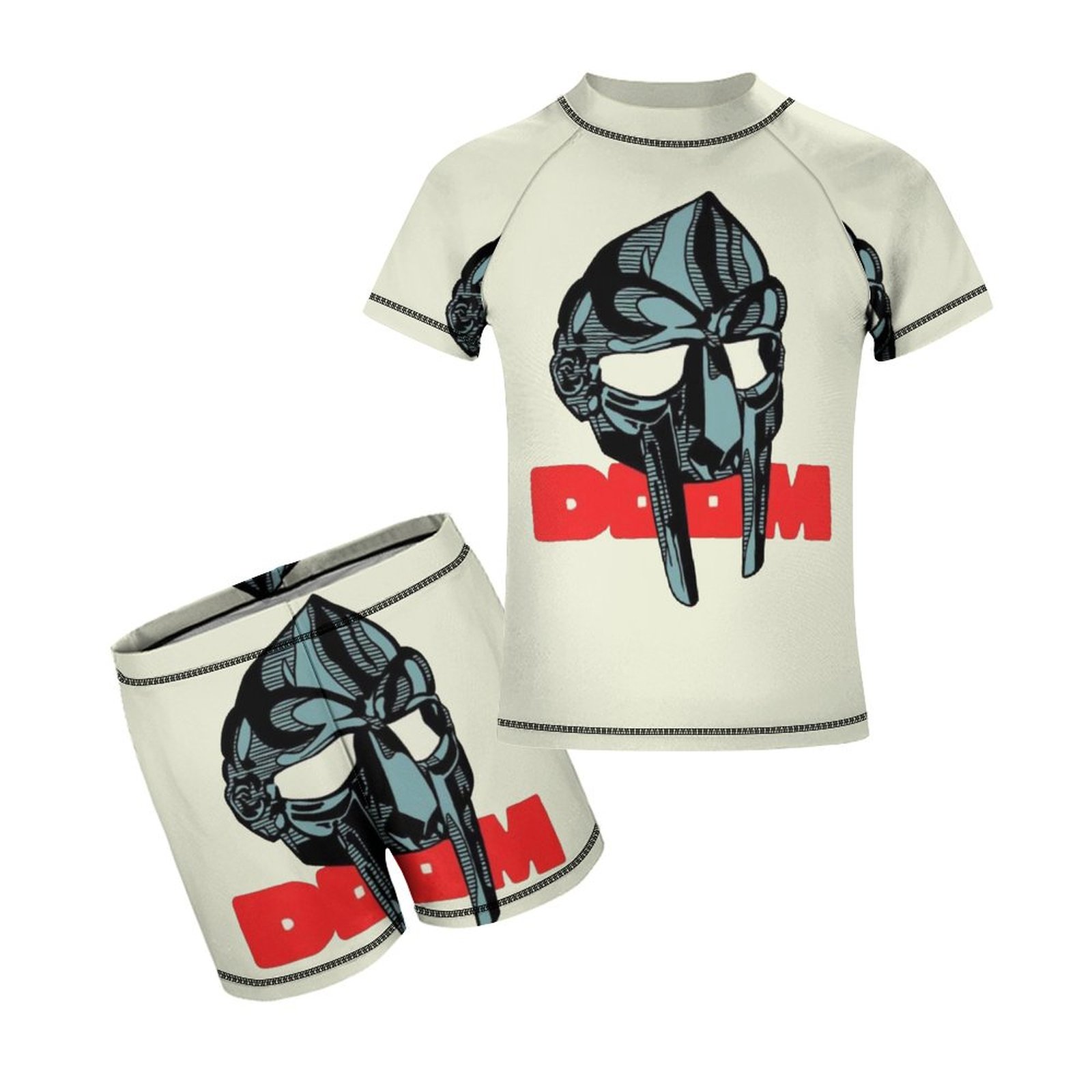 2PCS Boys Mf Doom Rash Guard Swimsuit Short Sleeve Swimwear Sets Beach ...